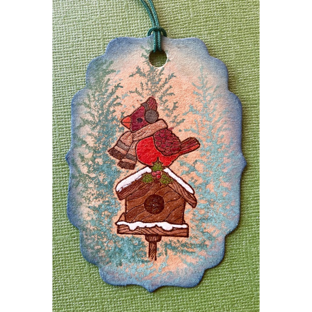Christmas Cardinal Birdhouse Rubber Stamp from the Old Island Stamp Company