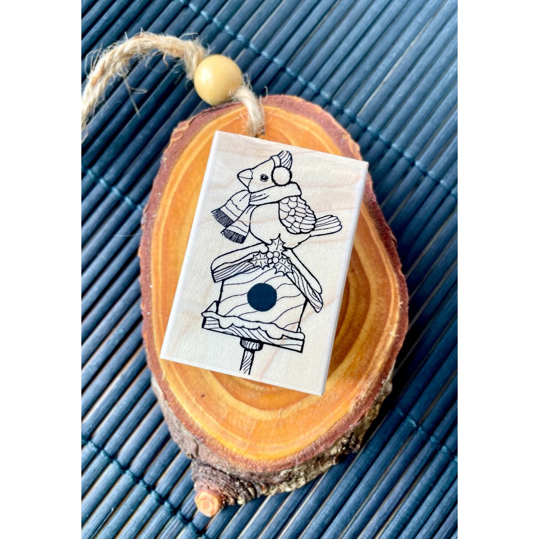 Christmas Cardinal Birdhouse Rubber Stamp from the Old Island Stamp Company