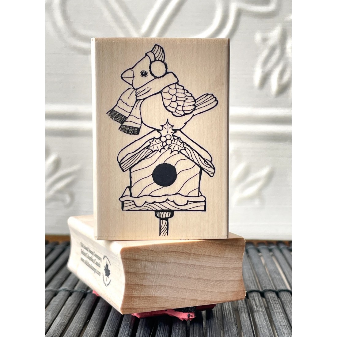 Christmas Cardinal Birdhouse Rubber Stamp from the Old Island Stamp Company
