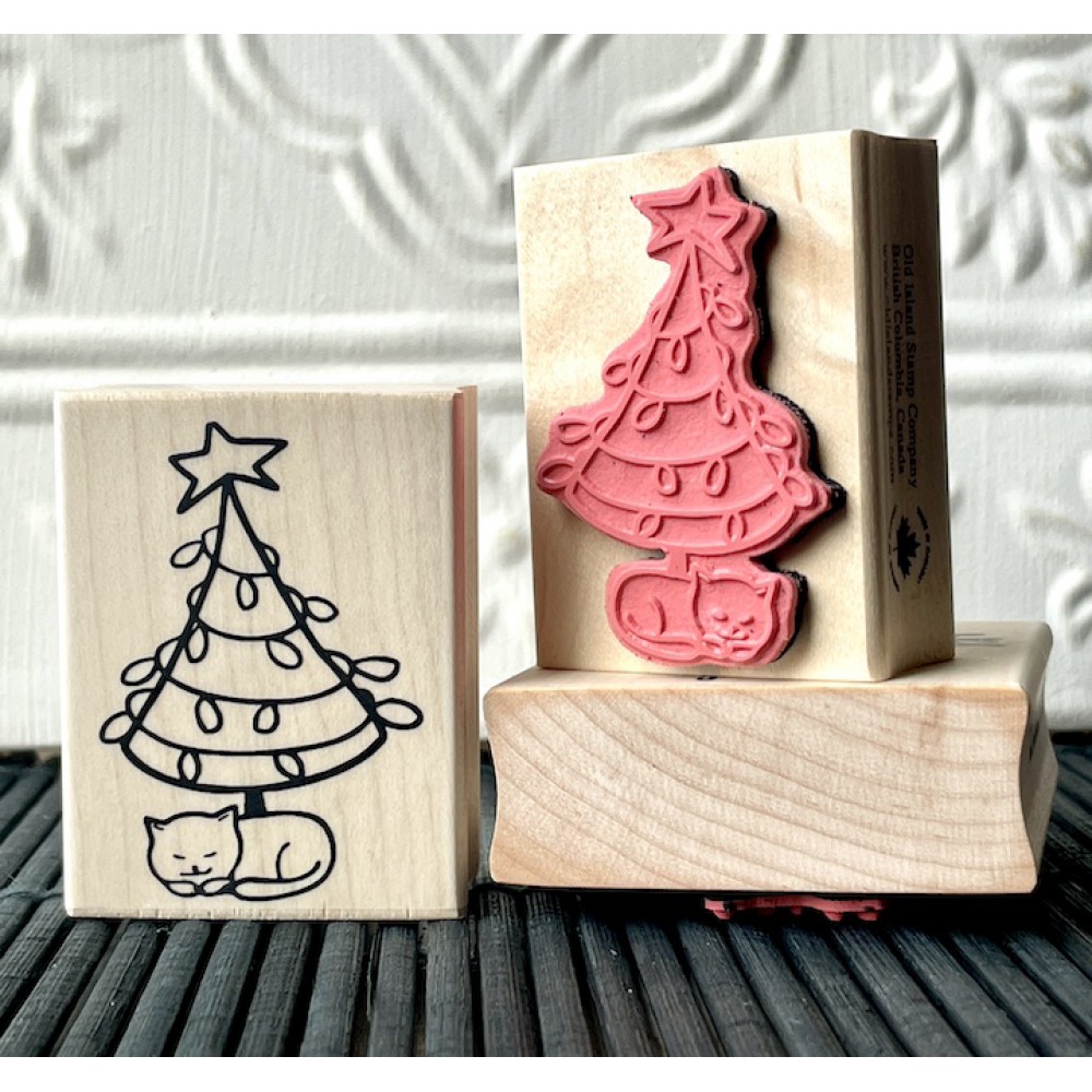 Sleep Kitty Christmas Tree Rubber Art Stamp From The Old Island Stamp ...