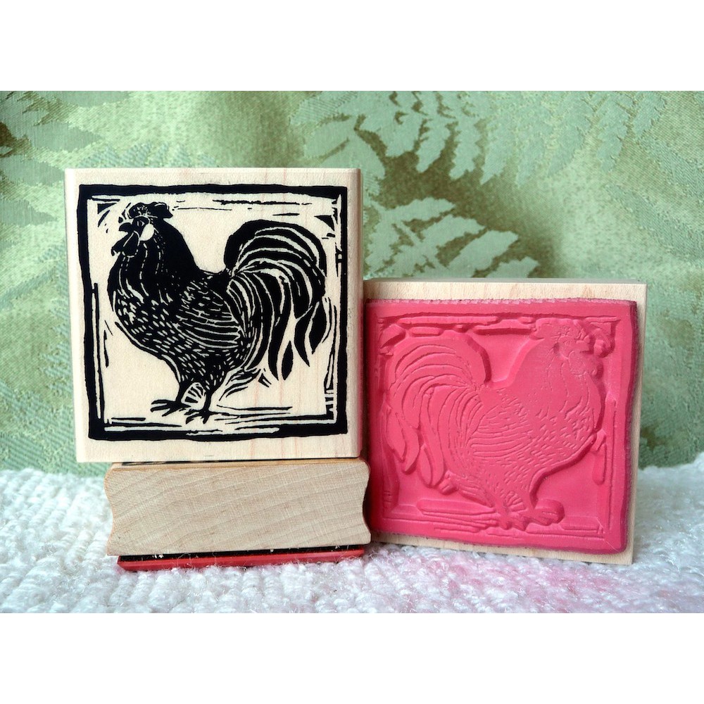 Block Print Rooster Rubber Stamp